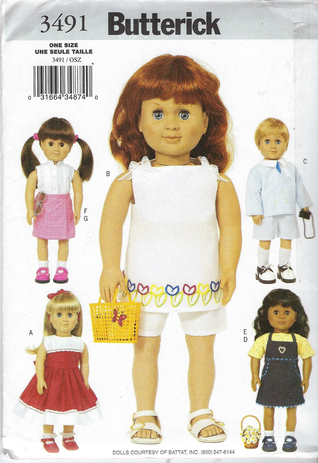 Uncut Butterick Sewing Pattern 3491 18" Doll Clothes Sewing Pattern FF ...