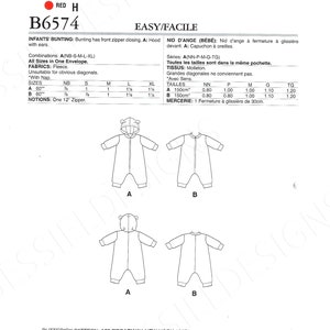 Uncut Butterick Sewing Pattern 6574 Infants Bunting Size Size ...