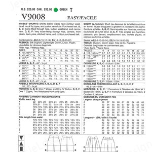 Uncut Vogue Sewing Pattern Pattern for Shorts - Vogue 9008 - Sizes 6-8 ...
