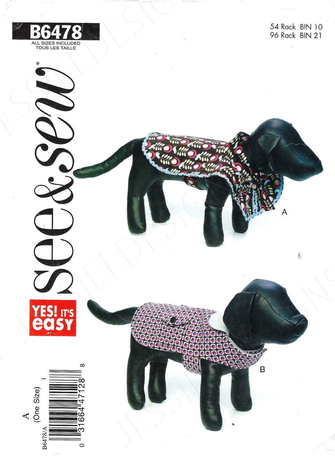 Uncut Butterick Sewing Pattern 6478 Dog Coats With Contrast and Trim ...