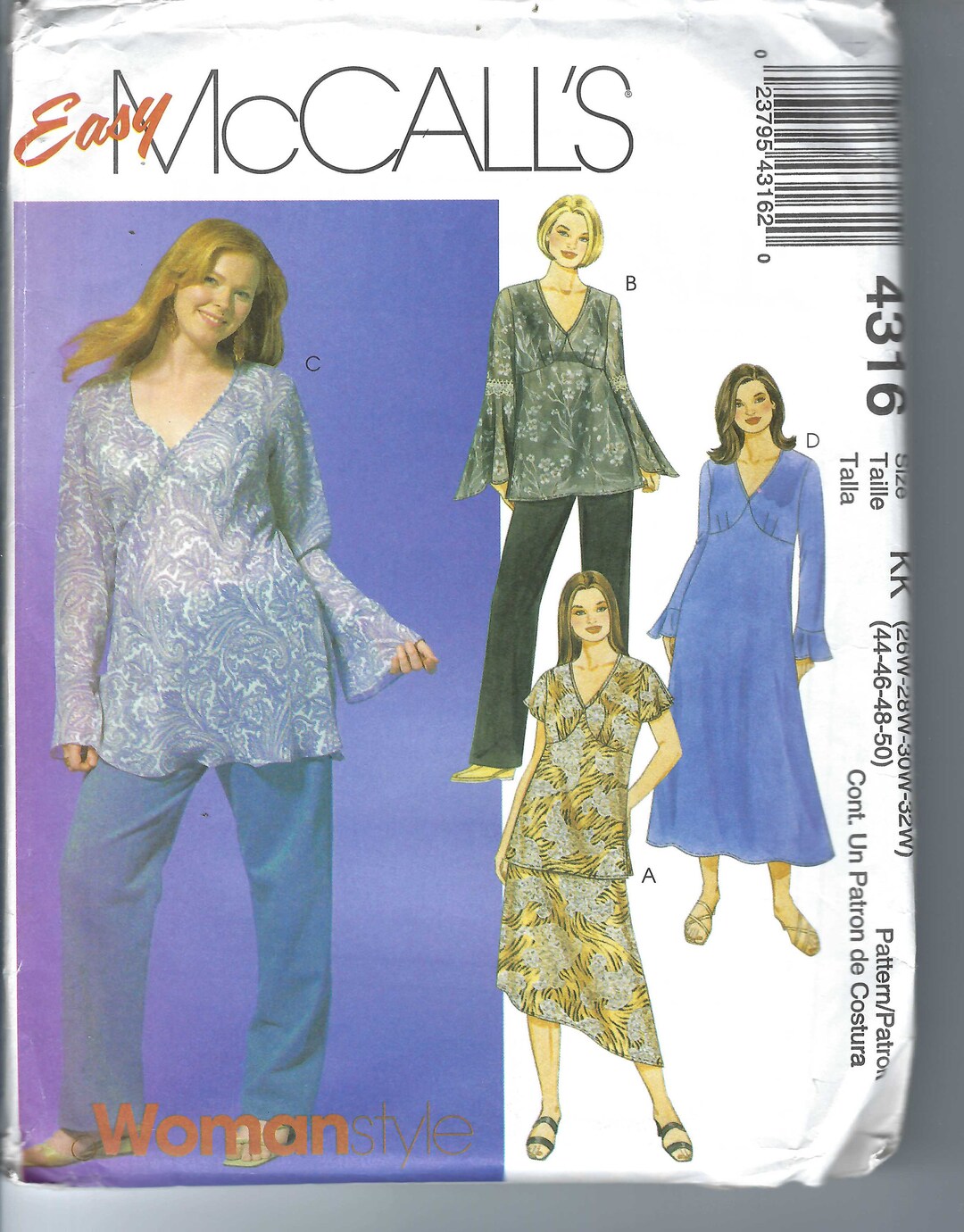 UNCUT Mccall's Sewing Pattern Misses' Easy Plus Size V Neck Long Sleeve Ruffle Cuff Tie Back Top ...