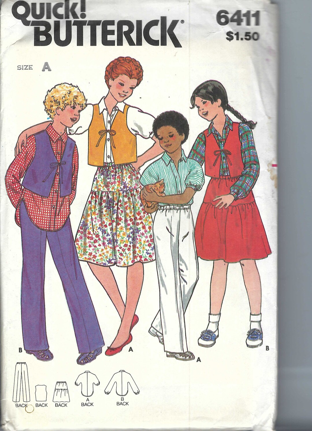 Uncut Vintage Butterick Sewing Pattern 6411 Girls Blouse Vest Skirt ...