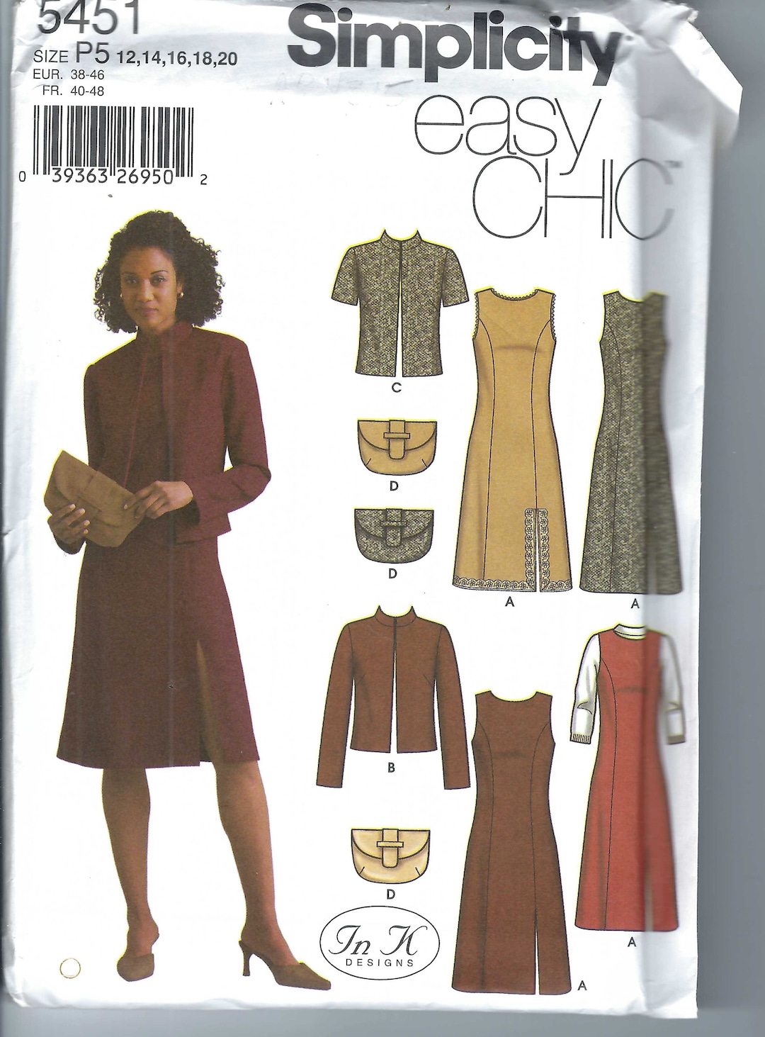 Uncut Simplicity Sewing Pattern Jacket, Dress and Purse Pattern Size 12 ...