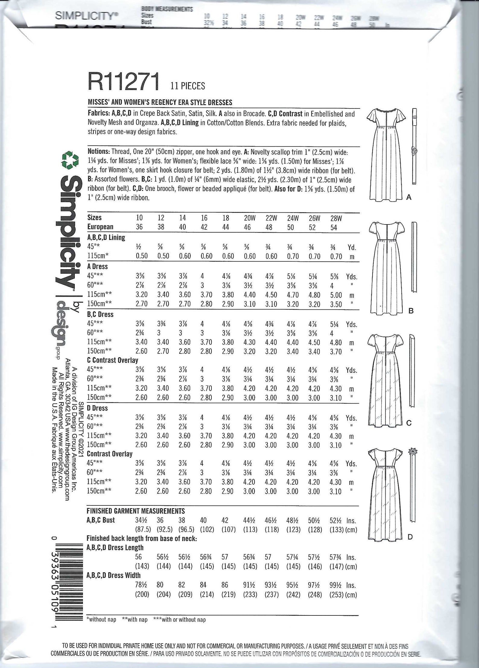 Uncut Simplicity Sewing Pattern 11271 9434 Misses and - Etsy