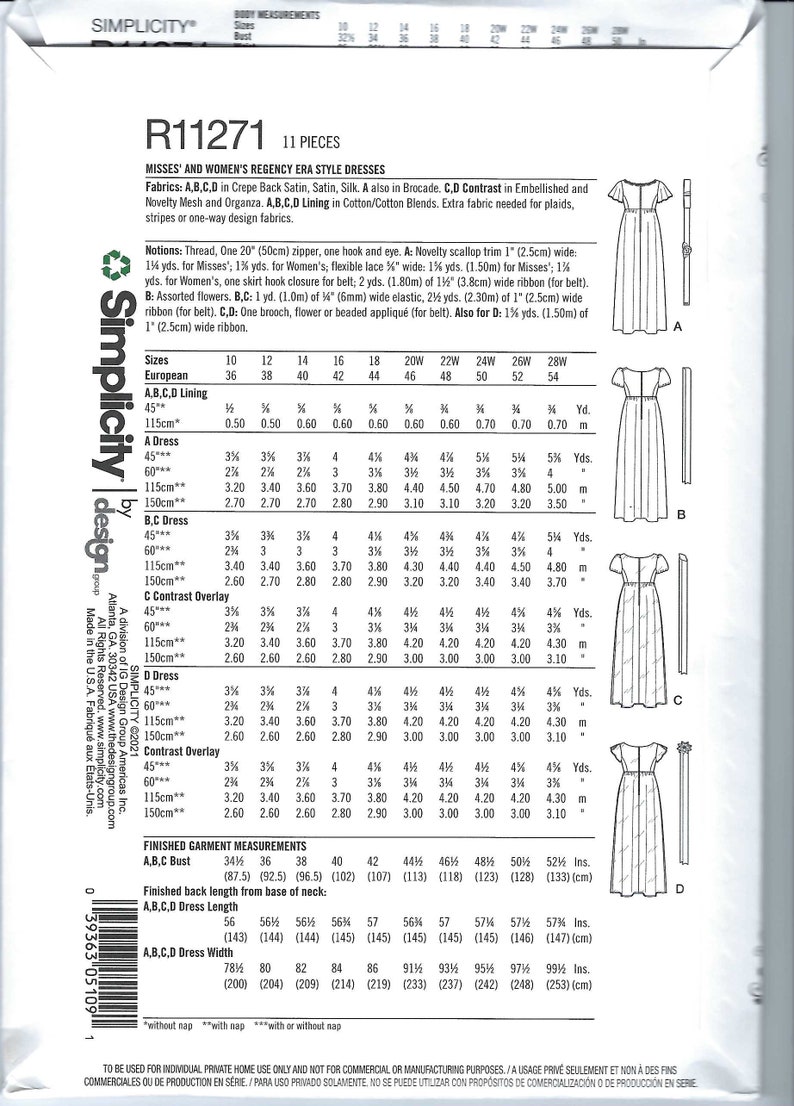 Uncut Simplicity Sewing Pattern 11271 9434 Misses and | Etsy