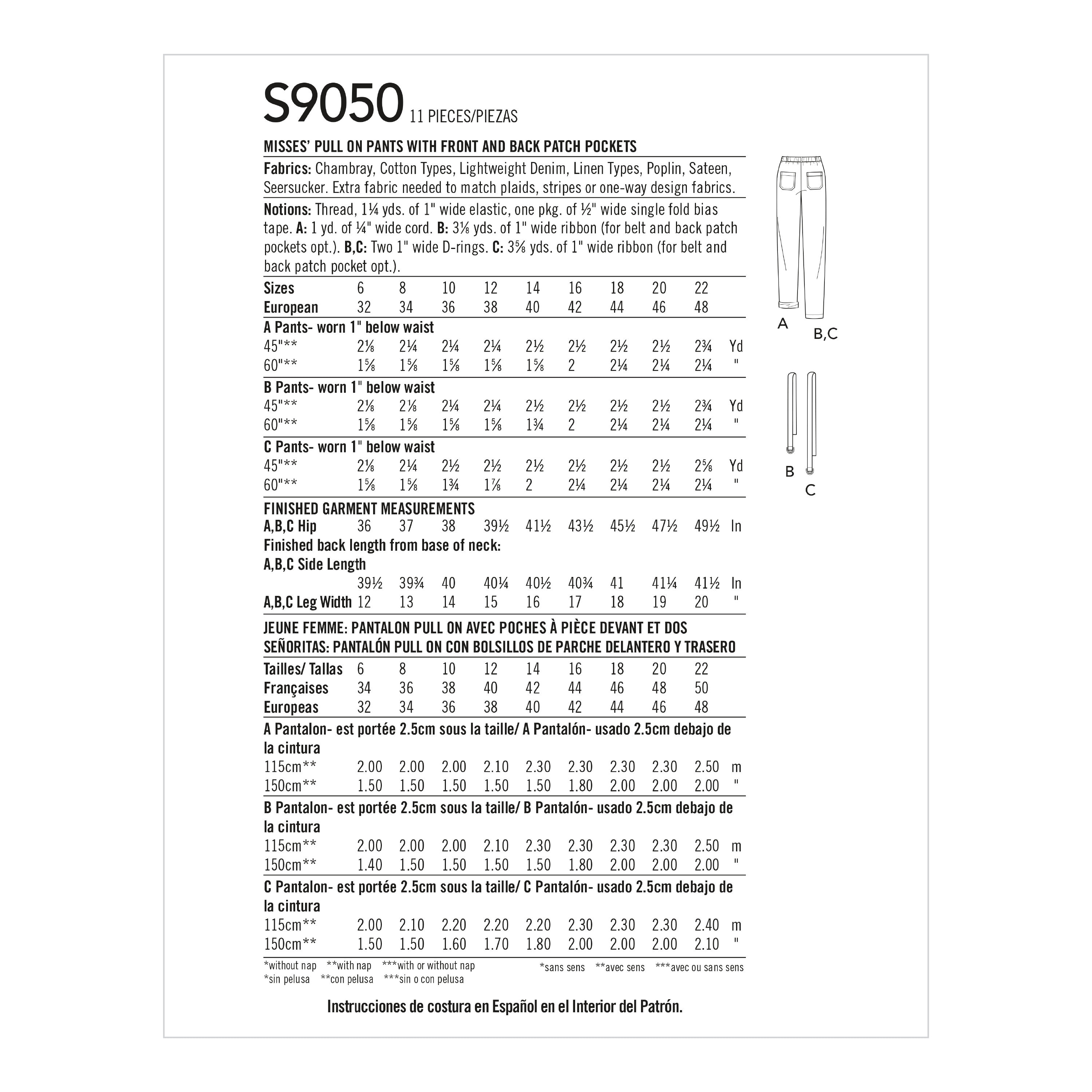 Uncut Simplicity Sewing Pattern 10424 9050 Misses' Pull on Pants With ...