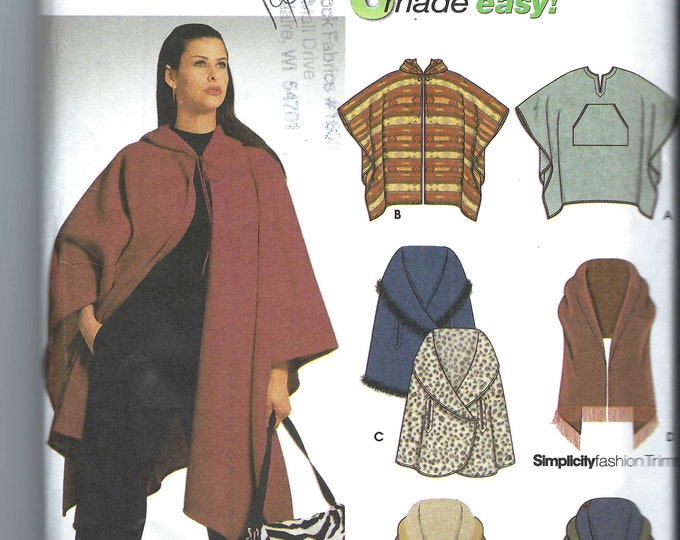 Uncut Simplicity Sewing Pattern 659 9335 Women's Ponchos and Wraps, 6 ...