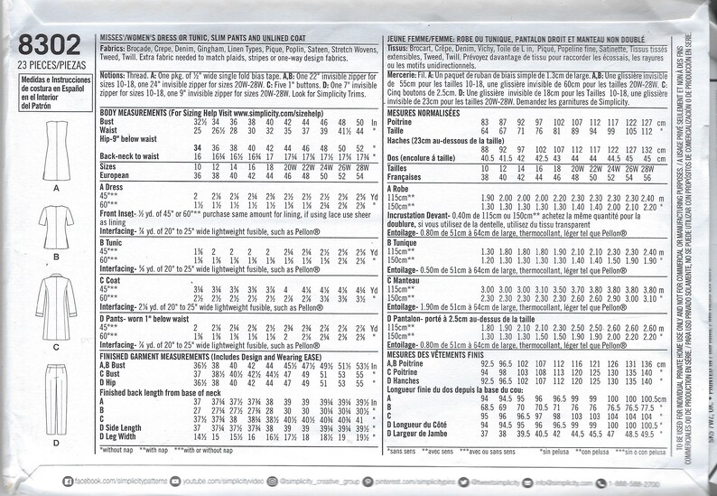 Uncut Simplicity Sewing Pattern 8302 Misses/women's Dress - Etsy