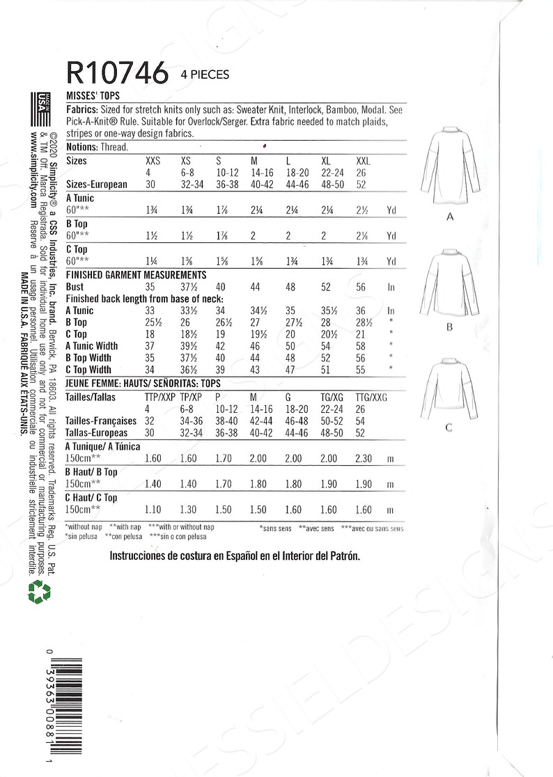 Uncut Simplicity Sewing Pattern 10746 9178 Top Pattern A Size - Etsy
