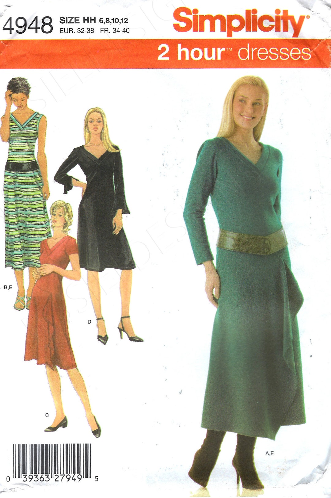 Uncut Simplicity Sewing Pattern 4948 2 Hour Knit Dress Pullover V ...