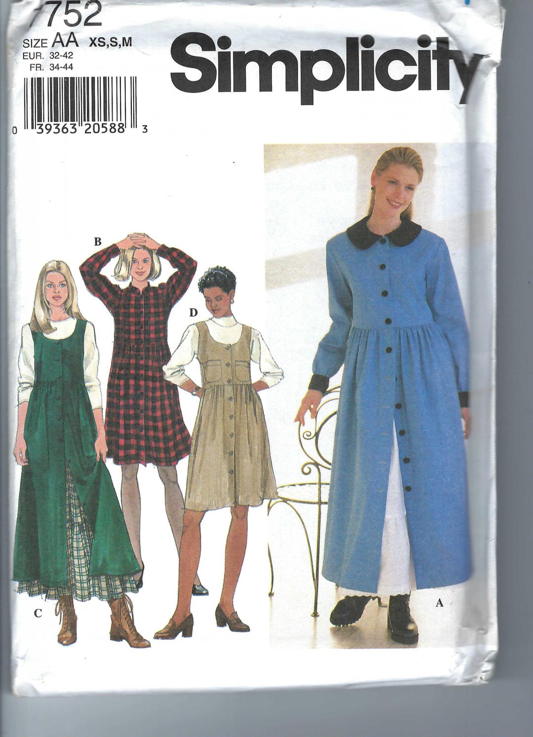 Uncut Vintage Simplicity Sewing Pattern 7752 Size XS-M L-xl Button ...