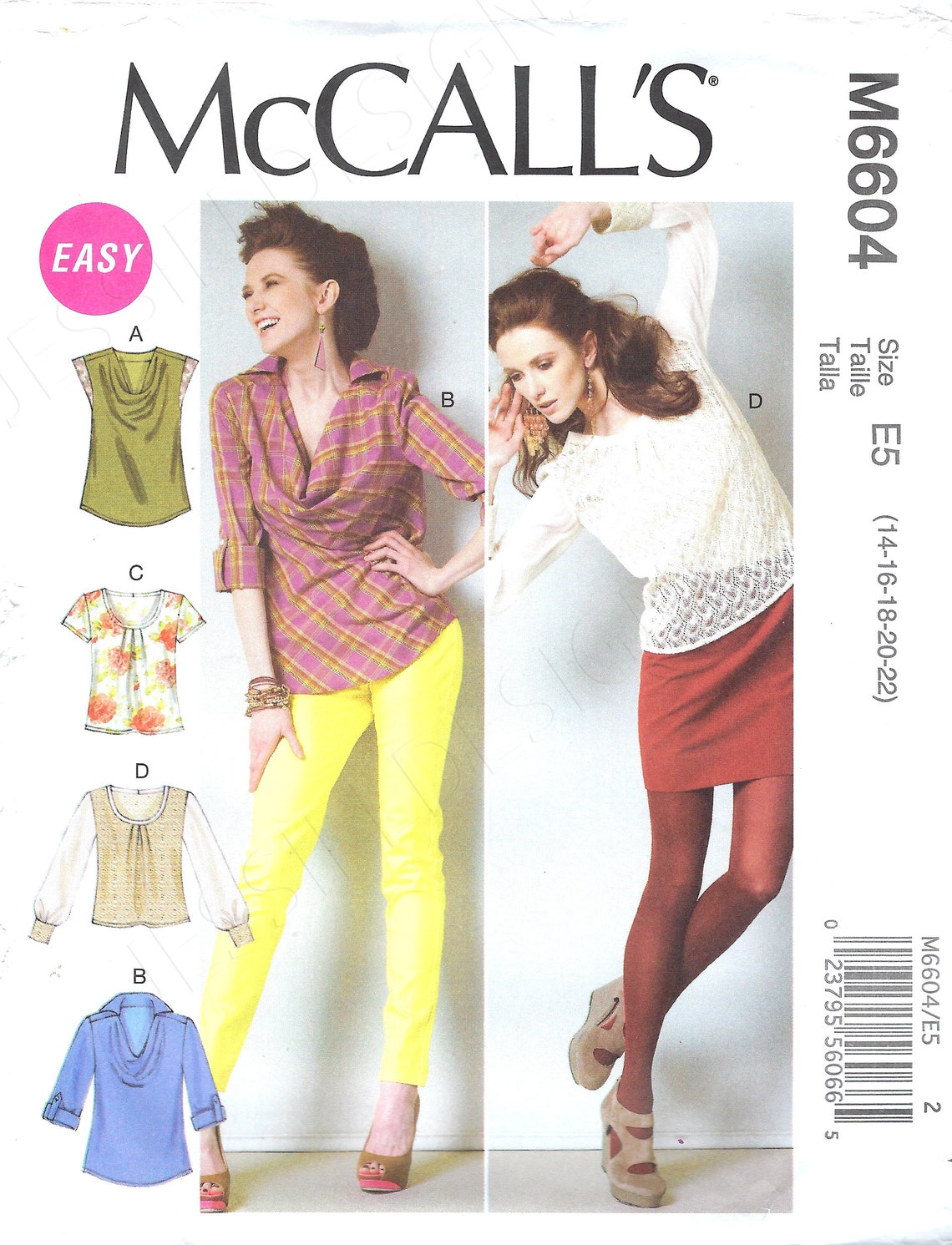 Uncut Mccalls Sewing Pattern 6604 Easy Sewing Pattern Misses | Etsy