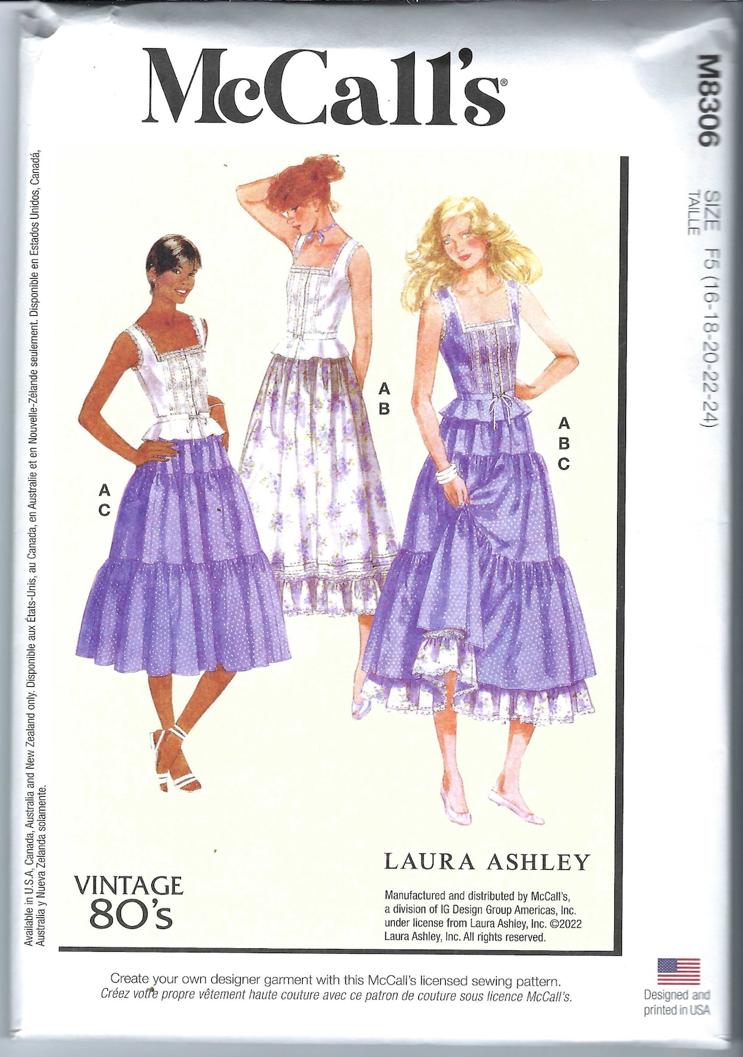 Uncut Mccalls Sew Sewing Pattern 8306 Misses' Top and Skirts by Laura ...