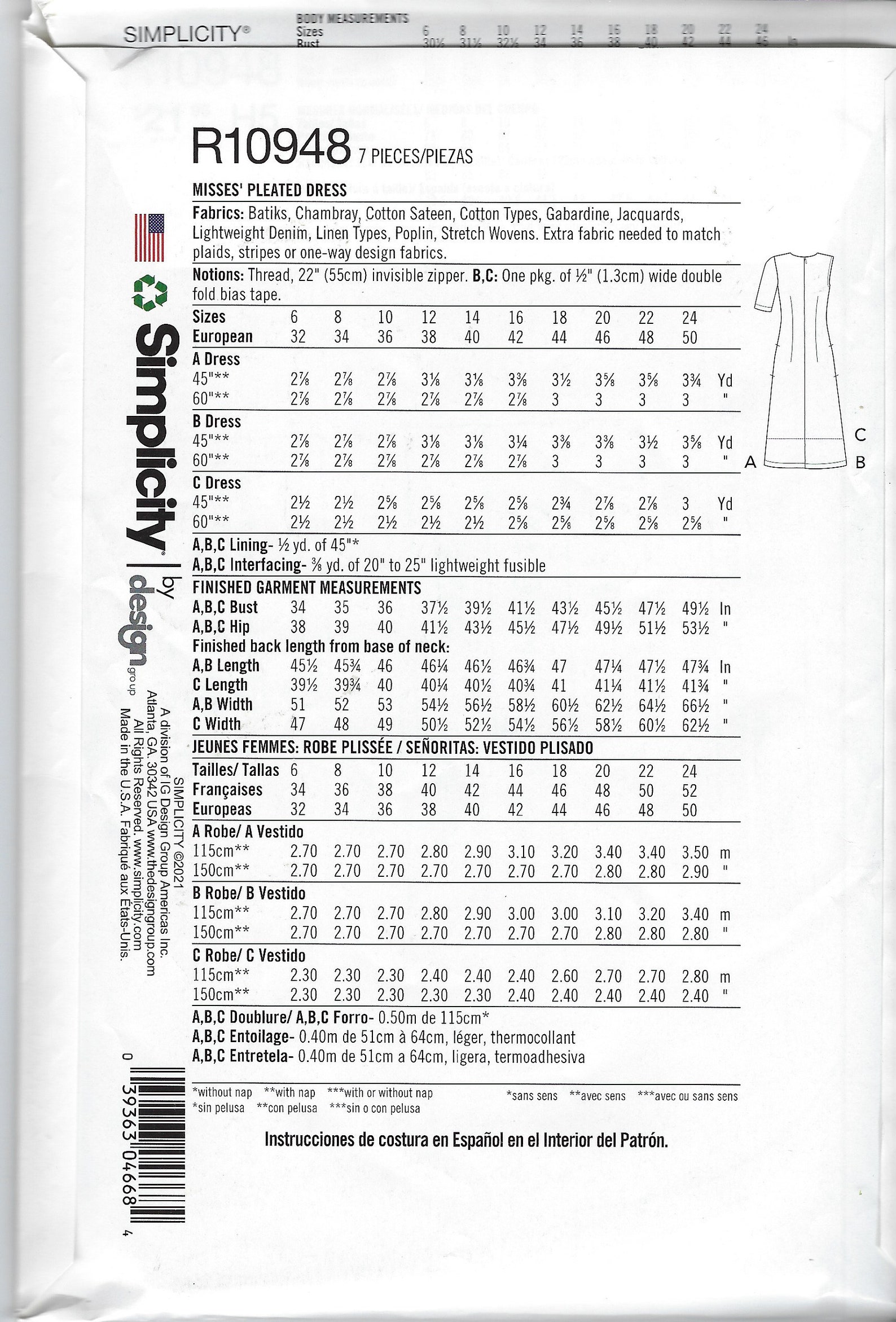 Uncut Simplicity Sewing Pattern 10948 9223 misses dress size | Etsy