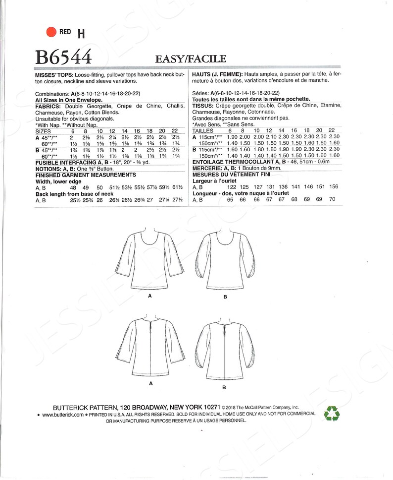 Uncut Simplicity Sewing Pattern 6544misses' Topsloose - Etsy