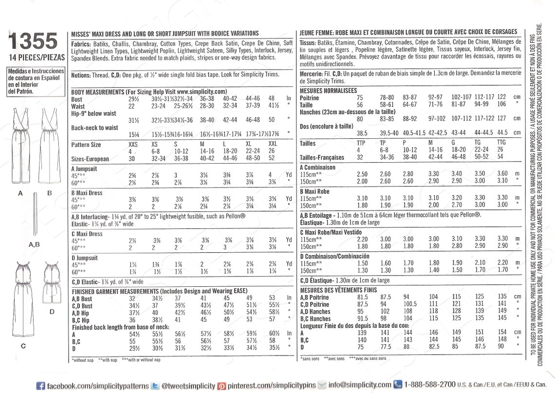 Uncut Simplicity Sewing Pattern 9125 1355 Womens Jumpsuit | Etsy