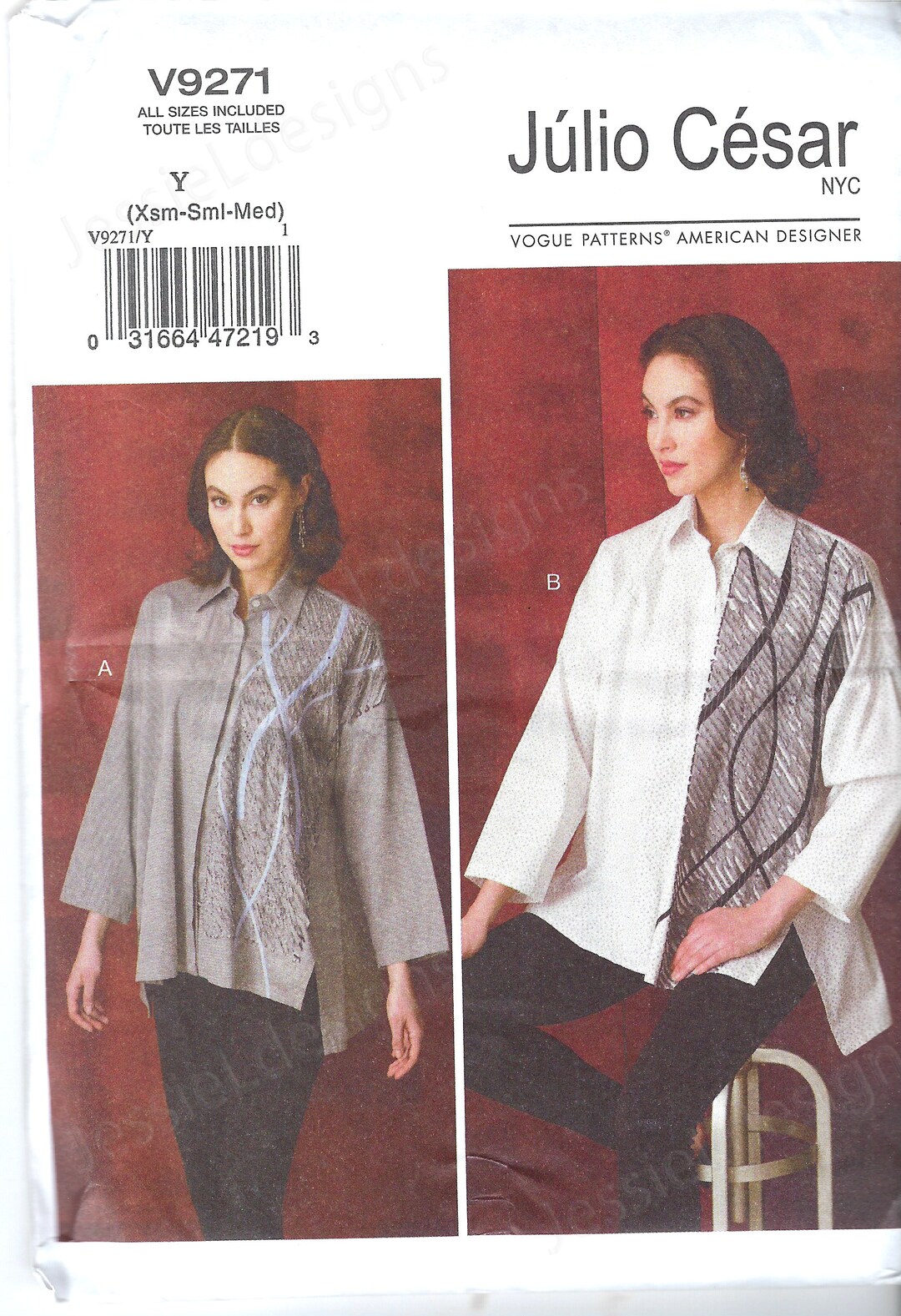 Uncut Vogue Sewing Pattern 9271~misses' Shirts W Contrast Applique ...