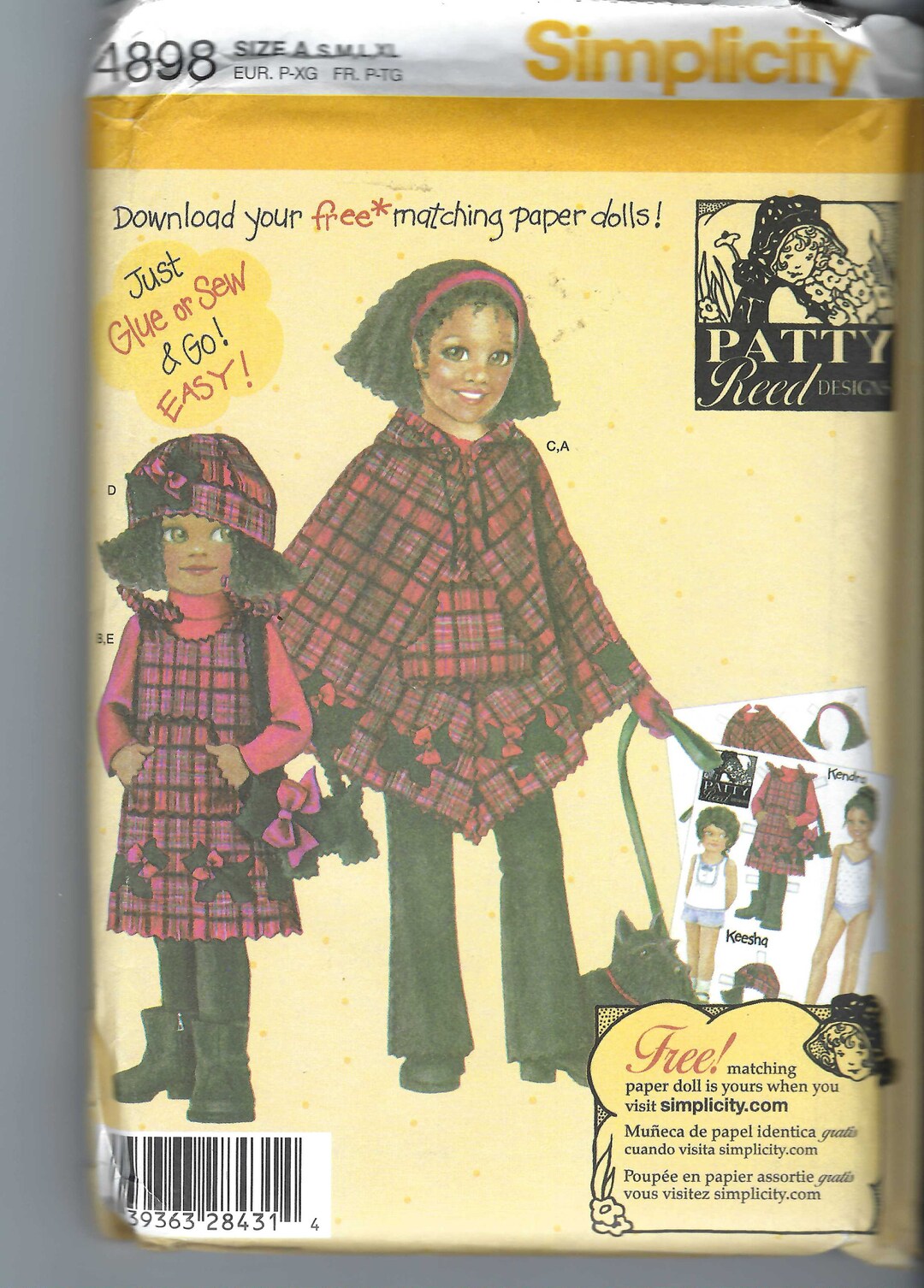 Uncut Simplicity Pattern 4898 Girls Pants Jumper, Poncho, Hats, Purse ...