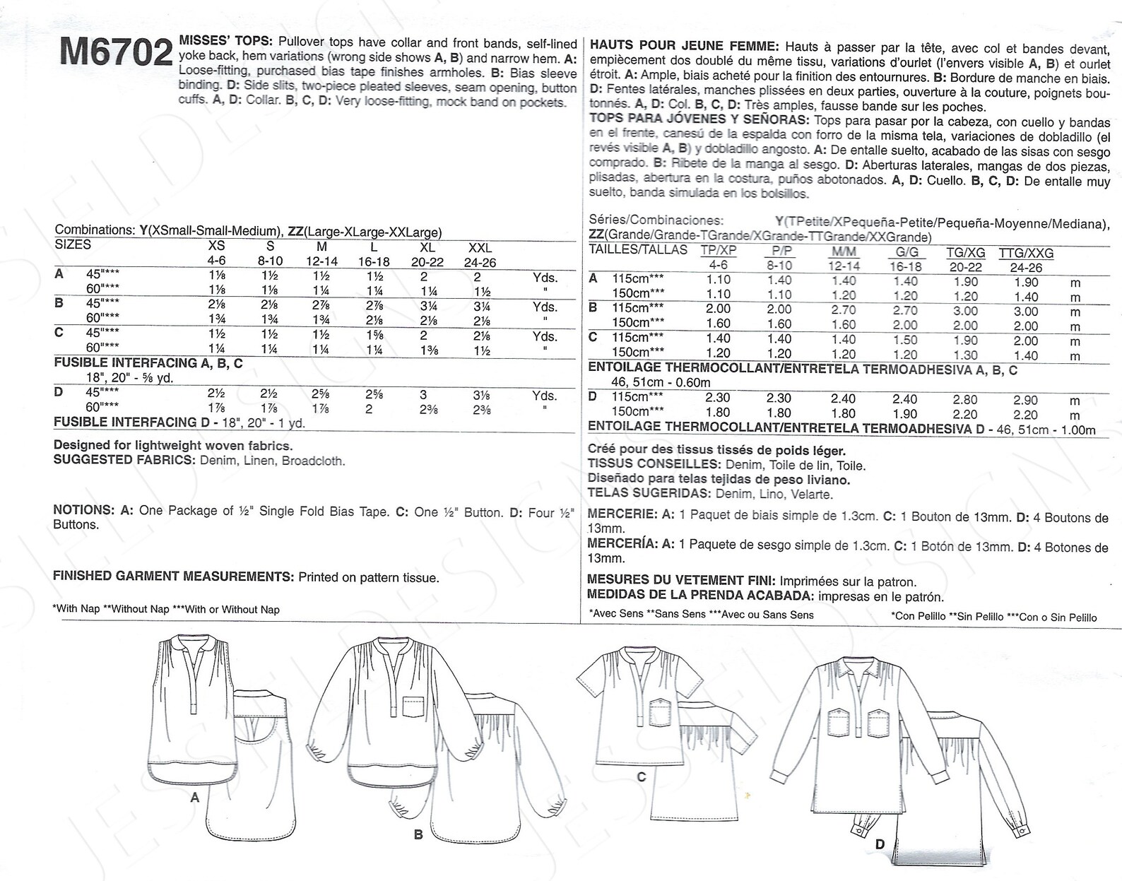 UNCUT Mccalls Sewing Pattern 6702 Misses Tops Sewing Pattern - Etsy