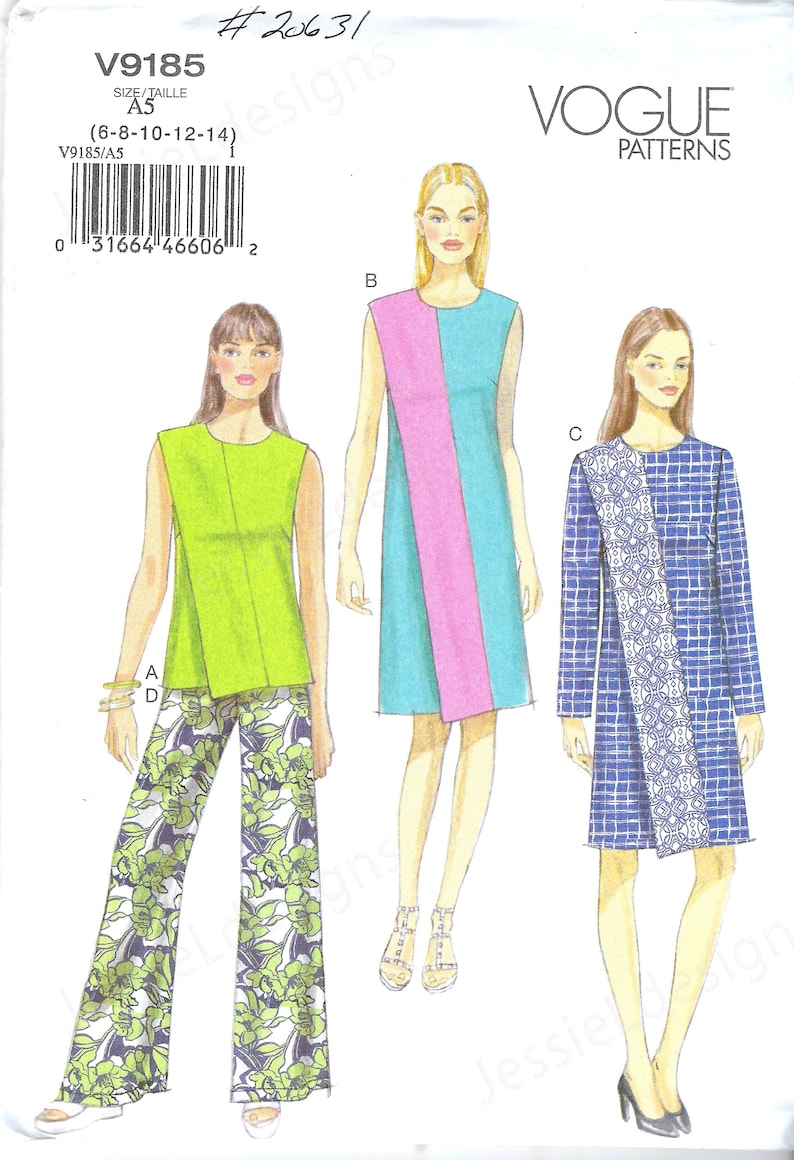 Uncut Vogue Sewing Pattern 9185 Misses Top Dress & Pants - Etsy