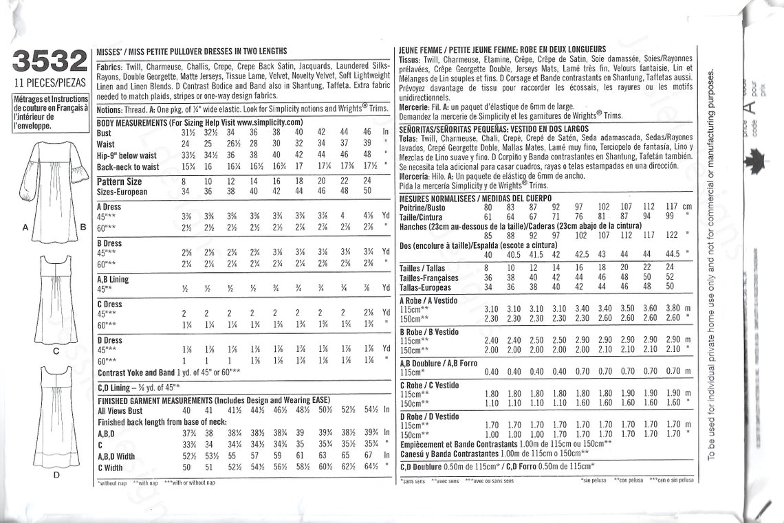 Uncut Simplicity Sewing Pattern 3532 Miss/miss Petite Size - Etsy