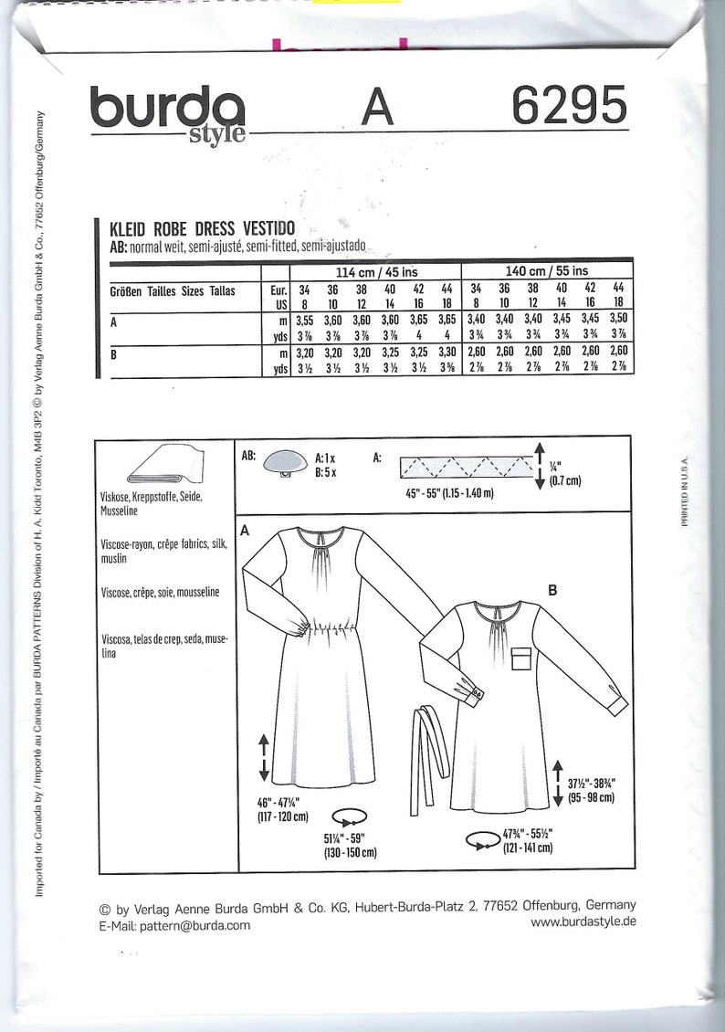 Uncut Burda Sewing Pattern 6295 Dress Midi Dresses Long - Etsy