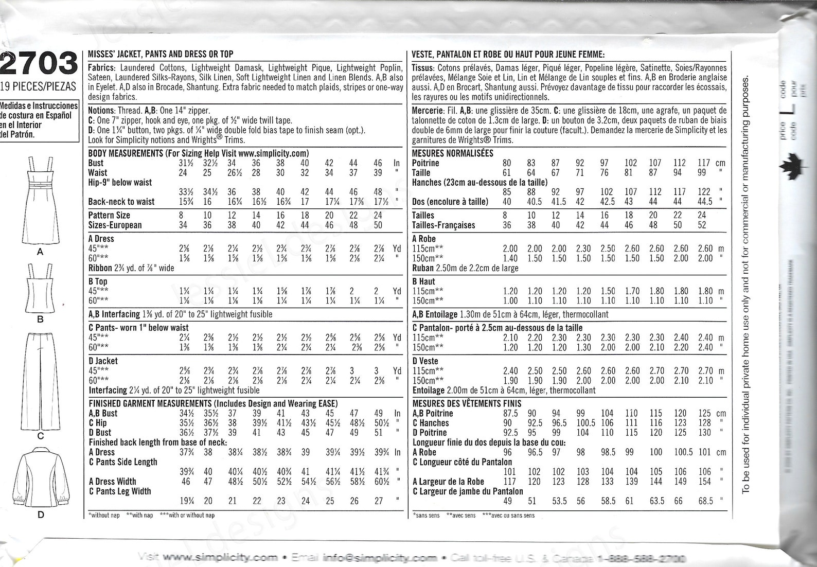 Uncut Simplicity Sewing Pattern 2703 Simplicity Threads 2009 Vintage ...