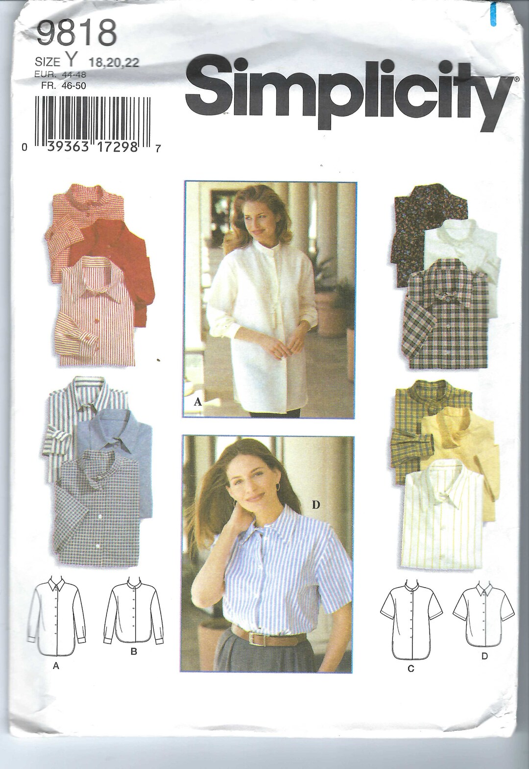 Uncut Vintage Simplicity Sewing Pattern Misses' Shirt Pattern 9818 Size ...