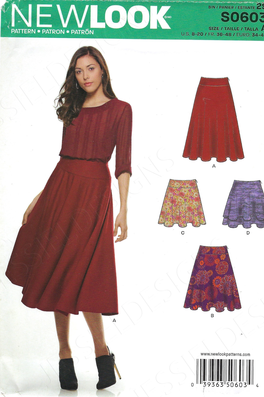 New Look Sewing Pattern 603 6311 Misses Flared Skirt in Three Lengths ...