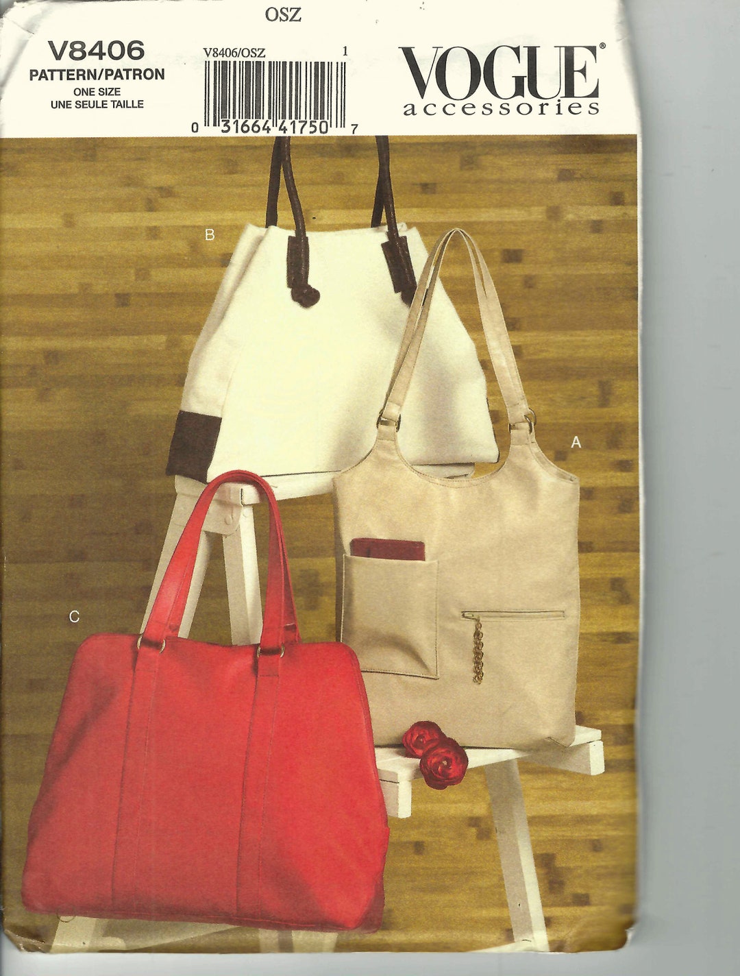 Uncut Vogue Sewing Pattern 8406 Fashion Accessories Handbags Lined ...