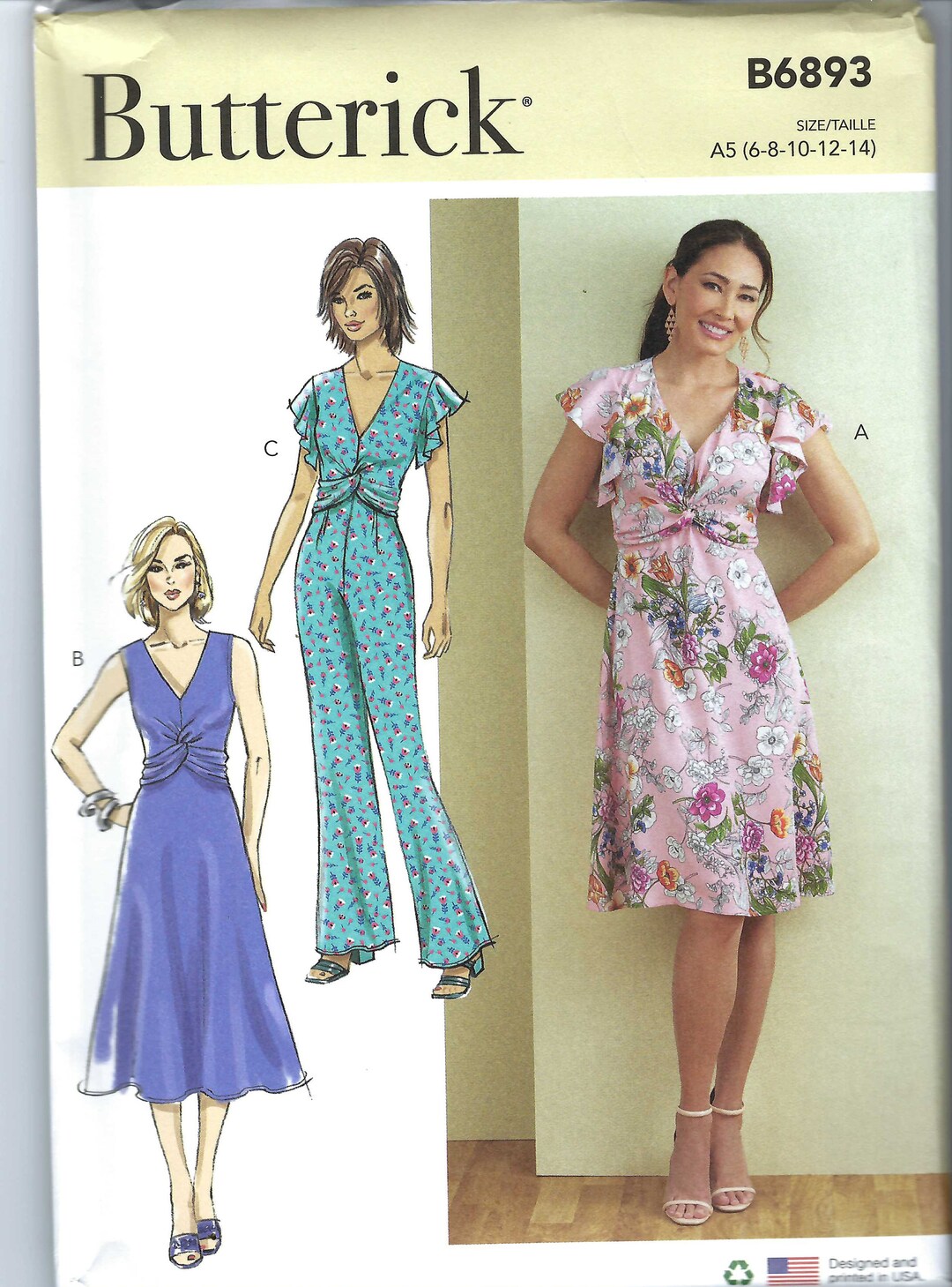 Uncut Butterick Sewing Pattern 6893 Misses Dresses Jumpsuit Sizes 6-14 ...