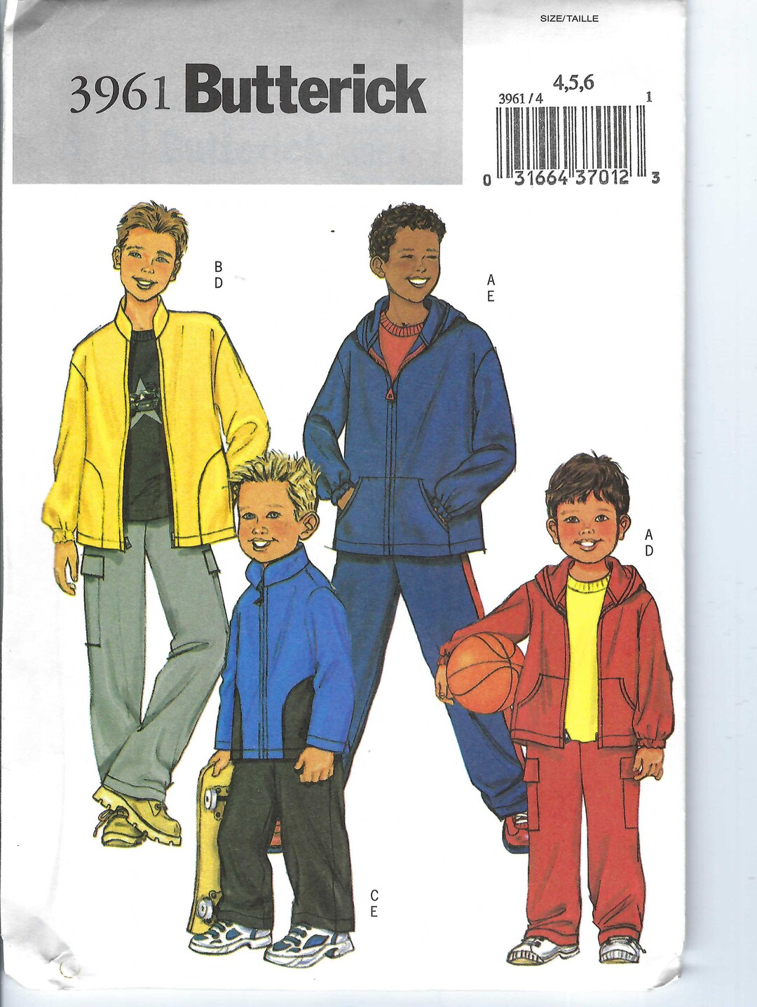 Uncut Butterick Sewing Pattern 3961 Boys Jacket AND PANTS Size 4 5 6 12 ...