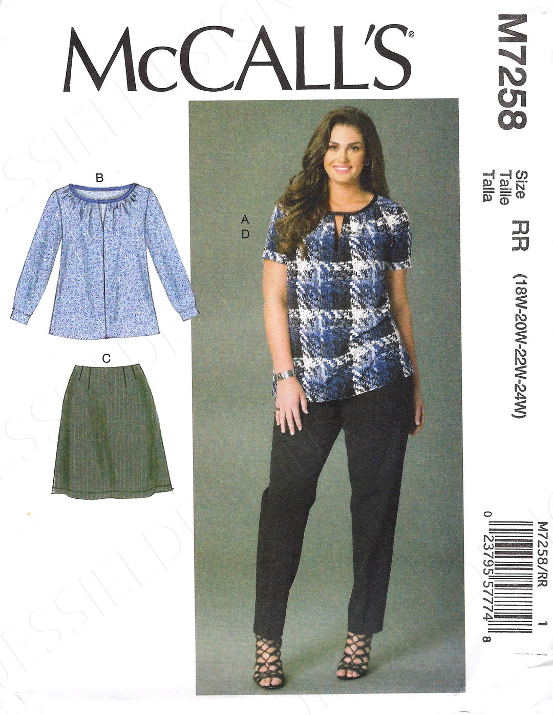 Uncut Mccall's Sewing Pattern 7258 Misses Tops, Skirt & Pants Size 18W ...