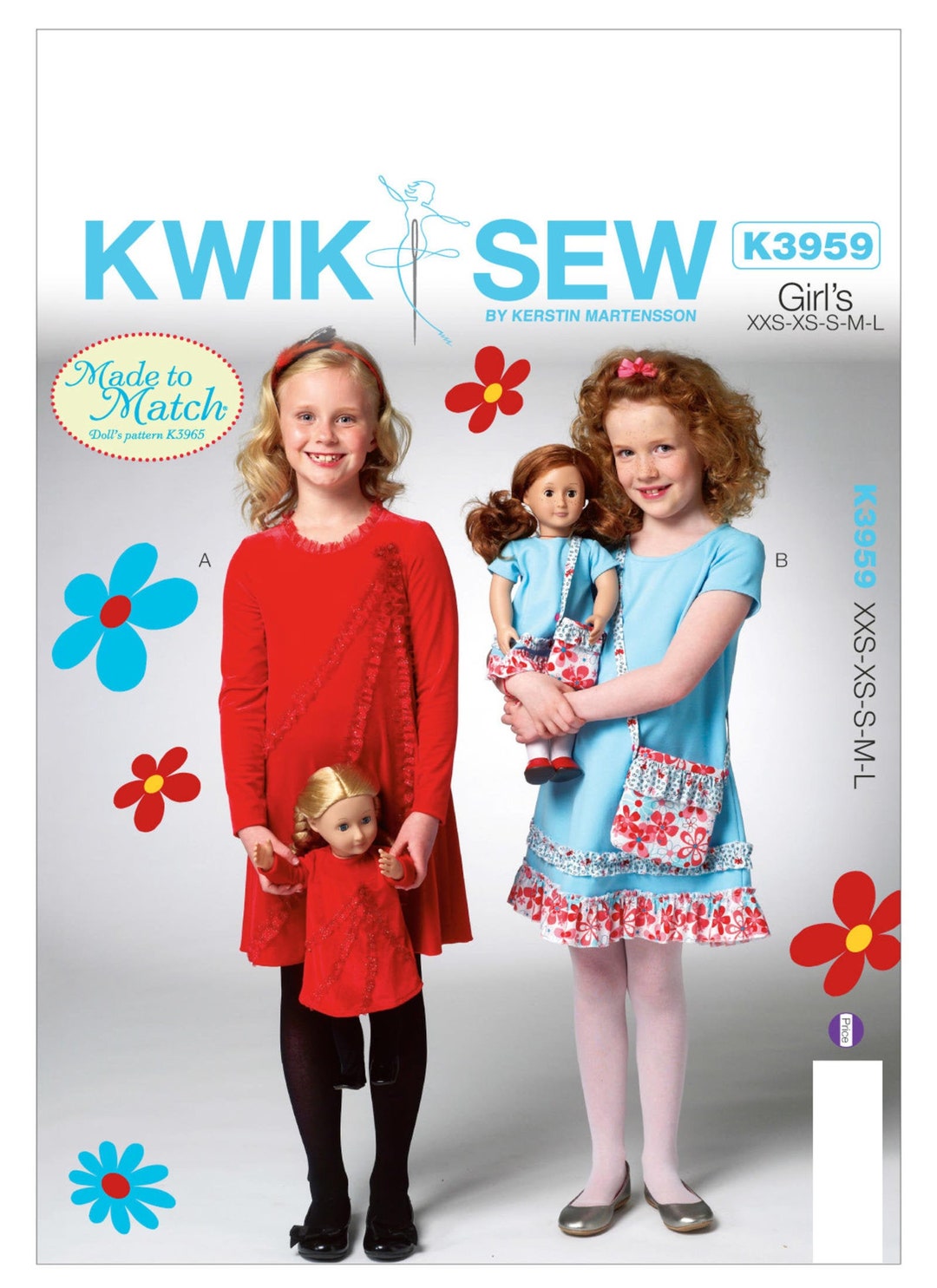 Kwik Kwik Sewing Pattern Sew 3959 Girls' Ruffled Dresses SIZE Girl XXS ...