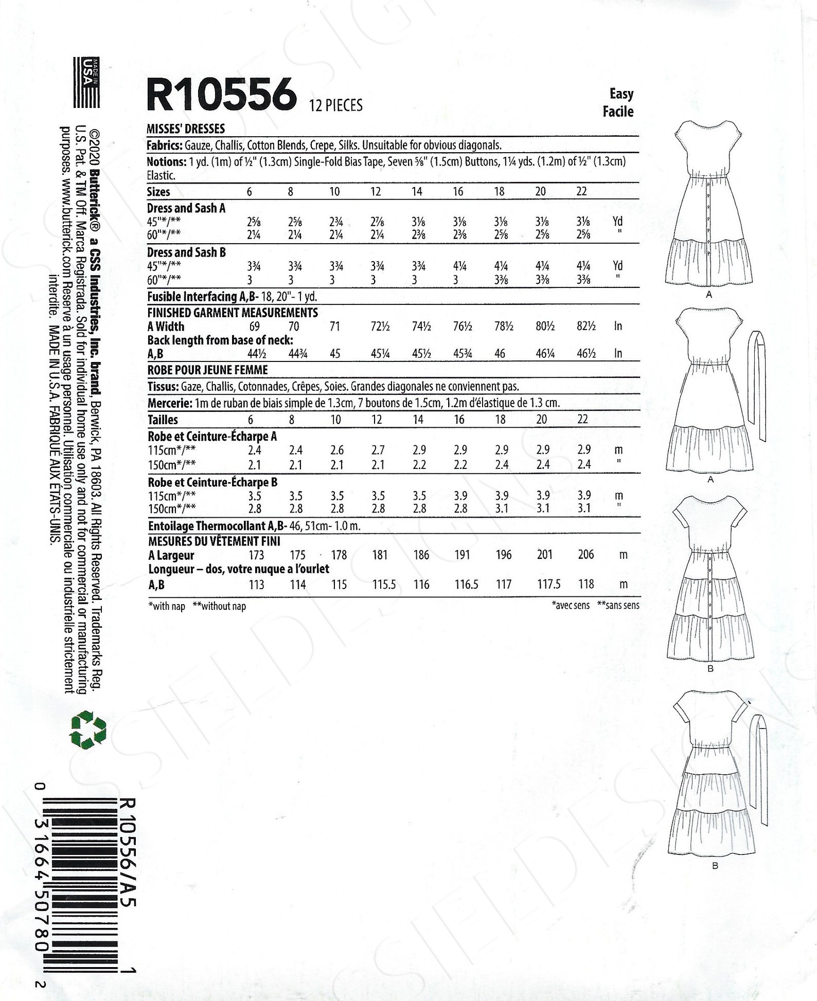 Uncut Butterick Sewing Pattern 10556 6722 Misses' Dresses - Etsy