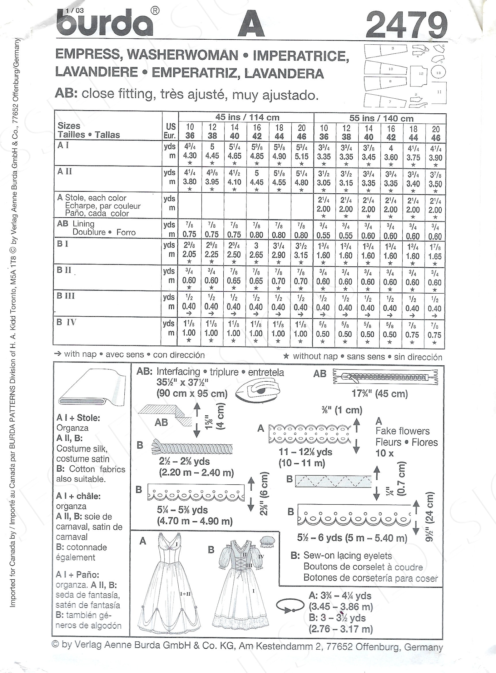 FF Burda Style Sewing Pattern 2479 Empress Washerwoman Size | Etsy