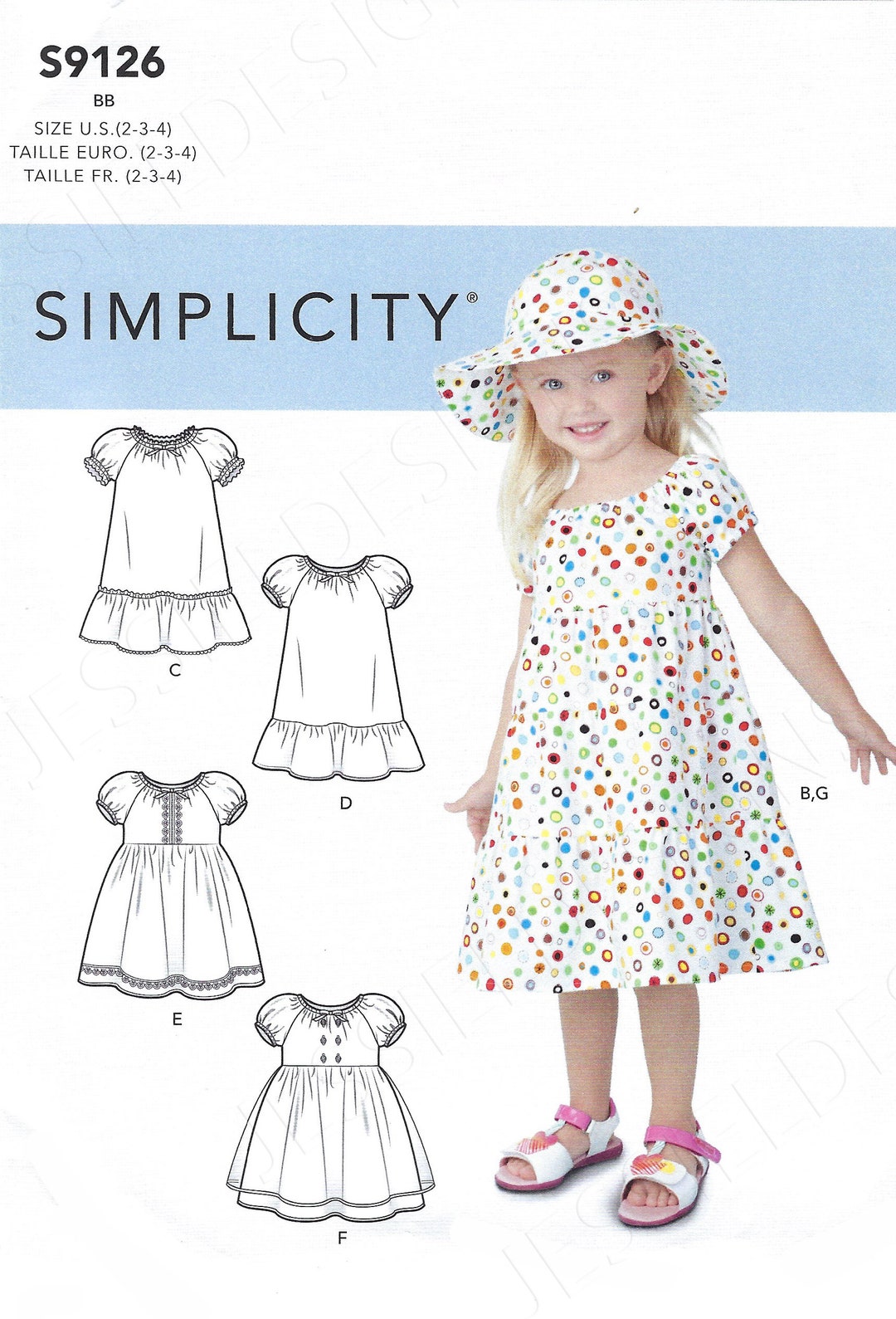 Uncut Simplicity Sewing Pattern 9126 1449 TODDLER DRESSES With Hat Six ...