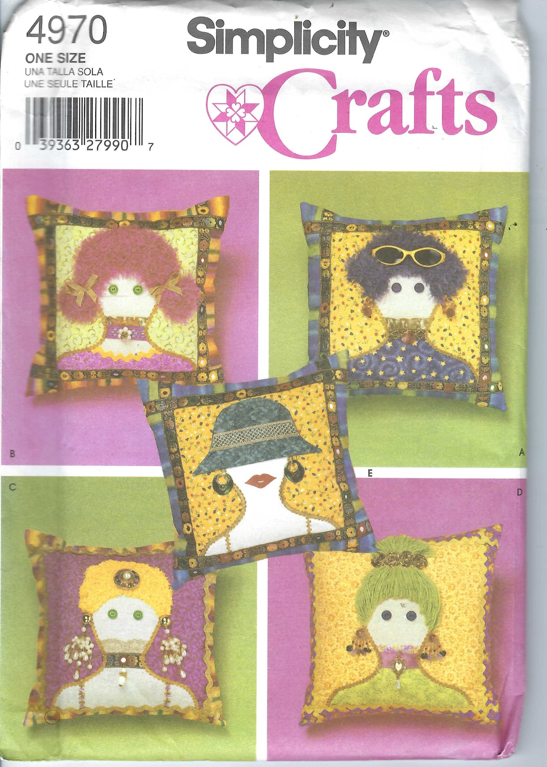 Uncut Simplicity Sewing Pattern 4970 Decorator Art Pillow, Applique ...