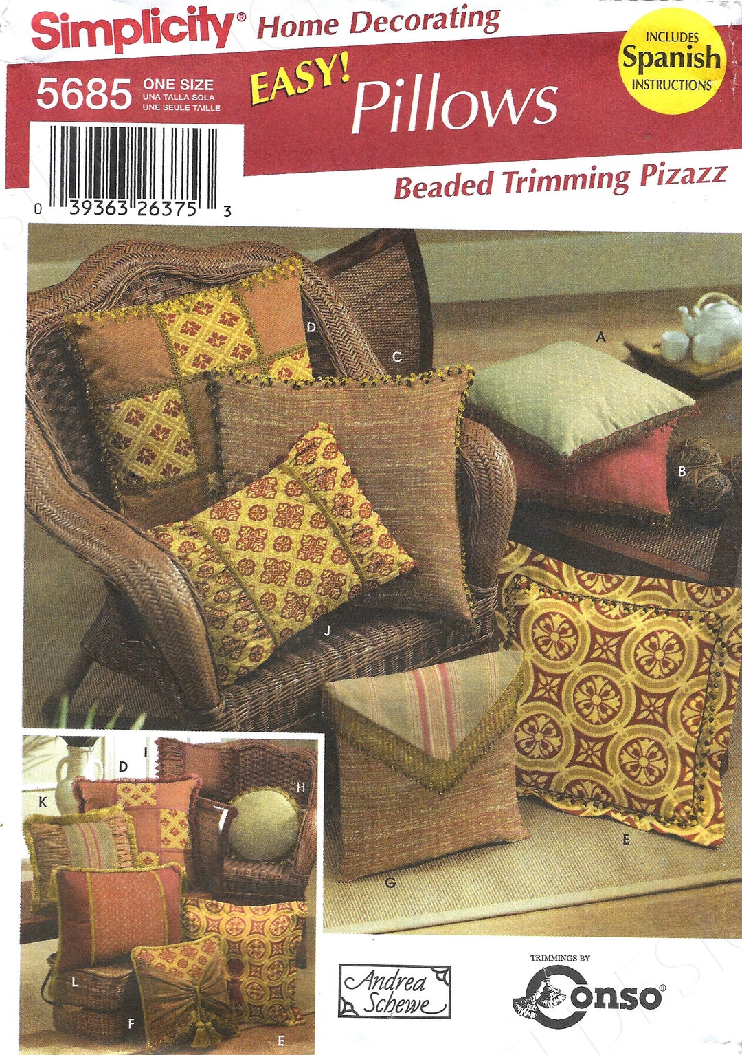 Uncut Simplicity Sewing Pattern 5685 Home Decorating Easy Pillows One ...