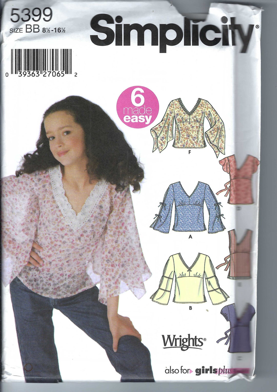 Uncut Simplicity Sewing Pattern Girls' / Girls' Pullover Top With ...