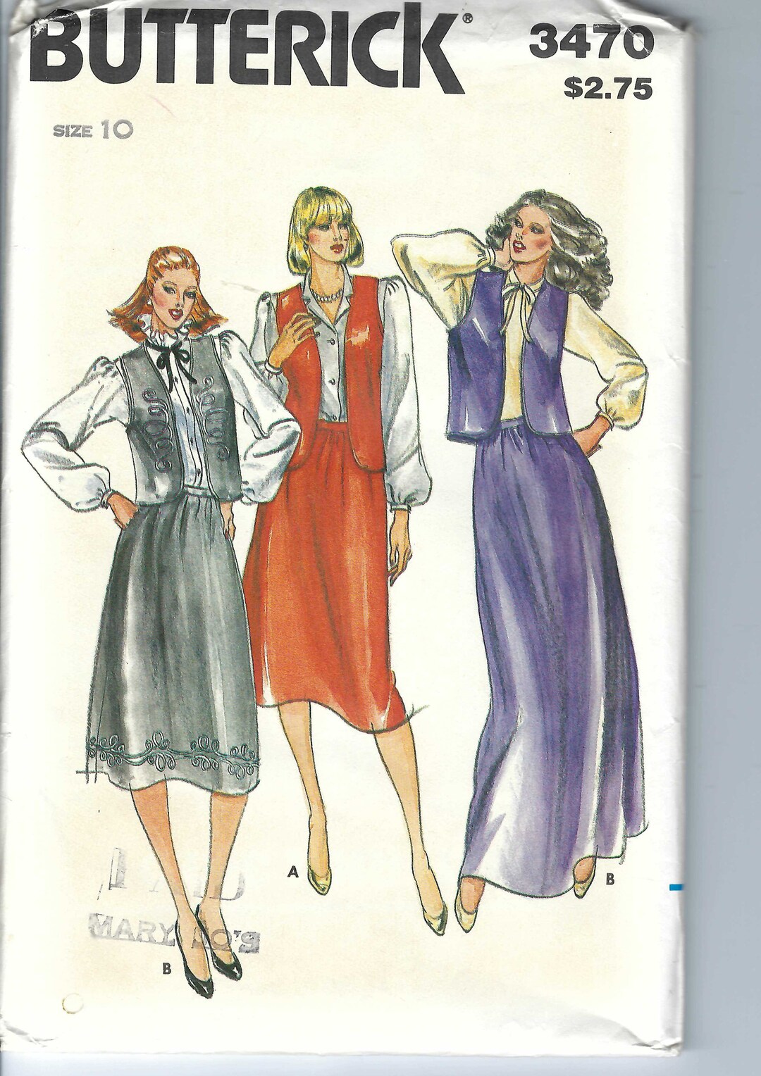 Uncut Vintage Butterick Sewing Pattern 3470 Misses Lined Vest, Skirt ...