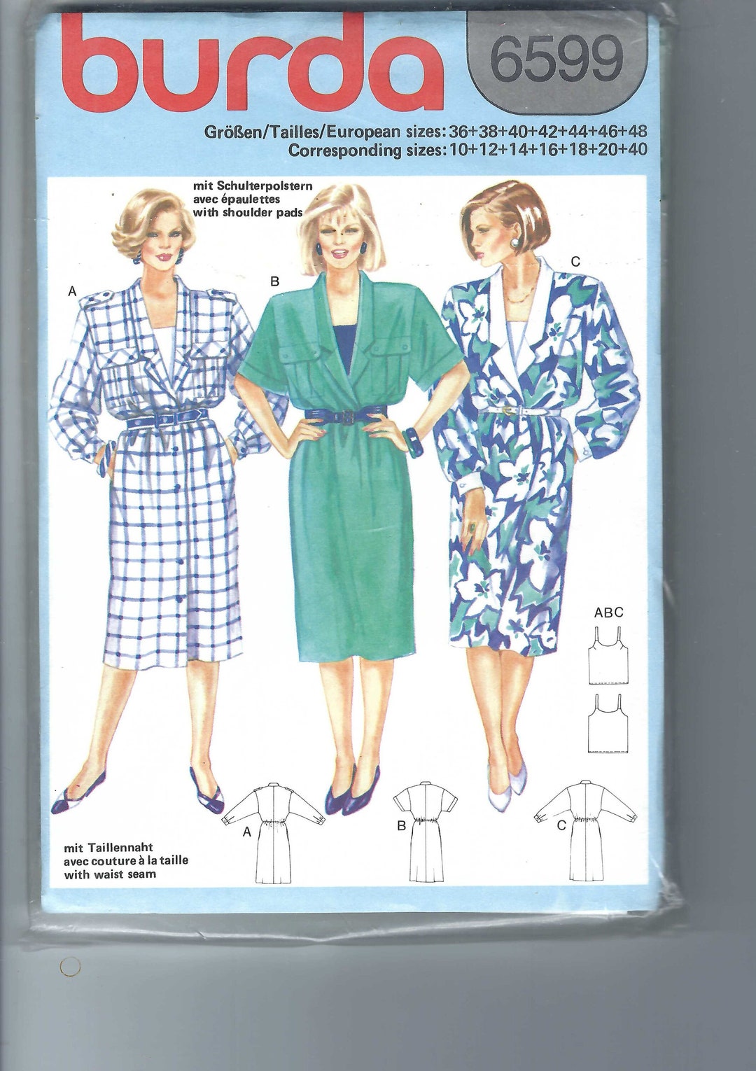 Uncut Vintage Burda Sewing Pattern 6599 Open Collar Dress Cami Vest ...