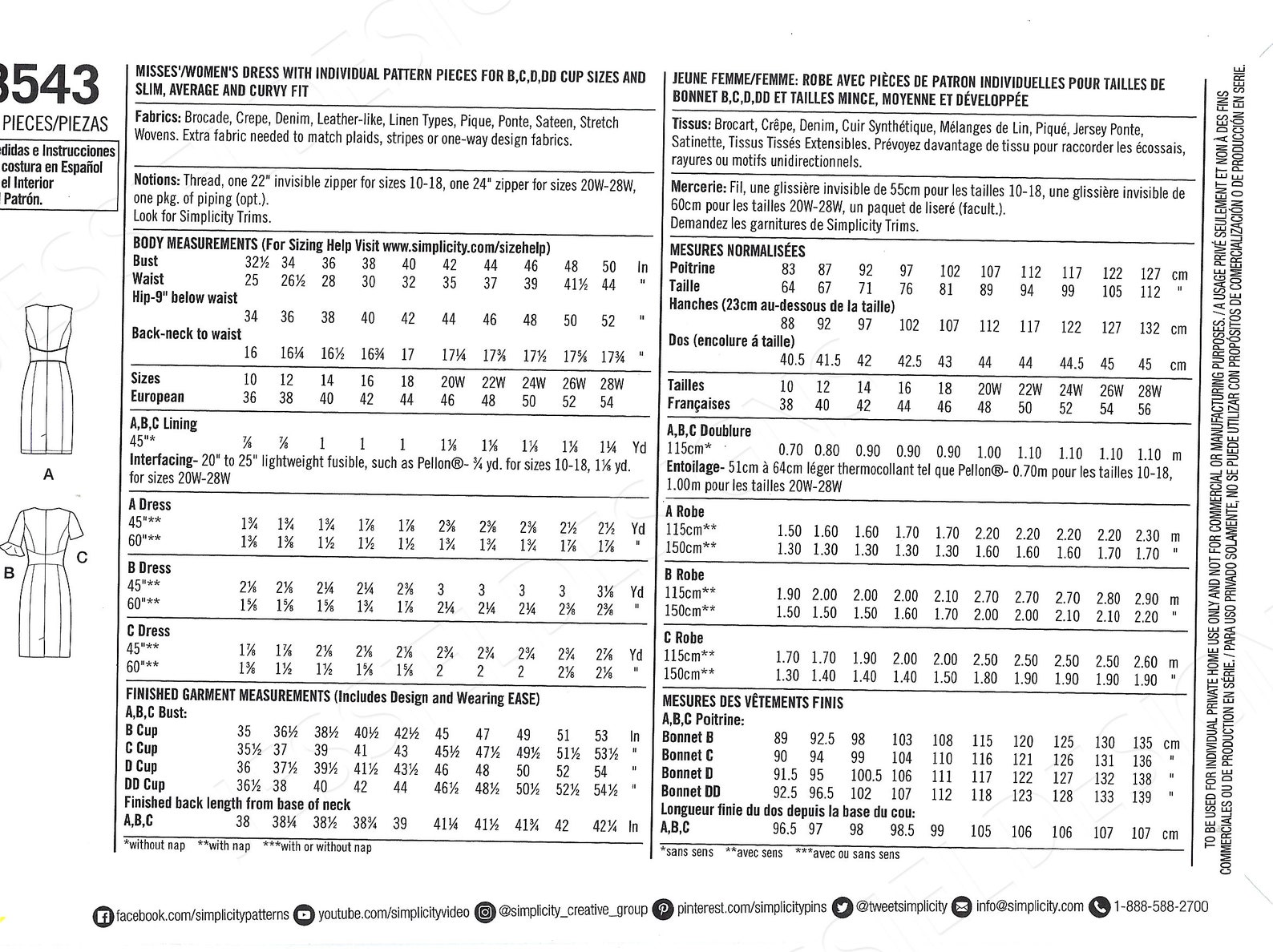 Uncut Sewing Pattern Simplicity 8543 Amazing Fit. Dress With 3 - Etsy