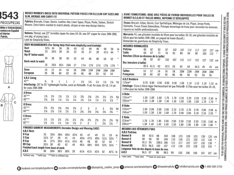 Uncut Sewing Pattern Simplicity 8543 Amazing Fit. Dress With 3 - Etsy