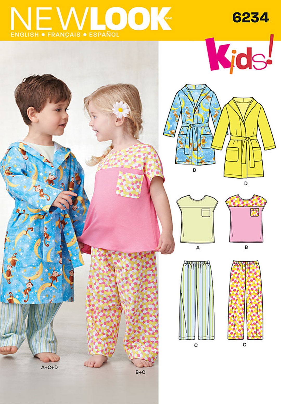 Uncut New Look Sewing Pattern New Look 6234 Boy/girl Toddler Pajama Top ...