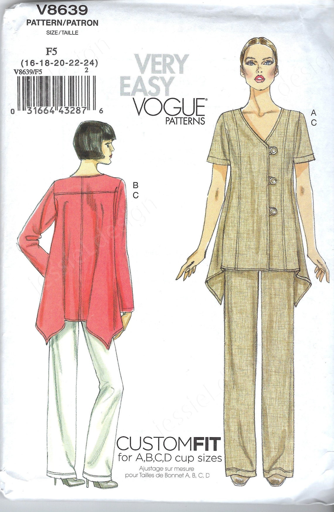 Rare Uncut Vogue Sewing Pattern 8639 Size 8-14 16-18-20-22-24 Misses ...