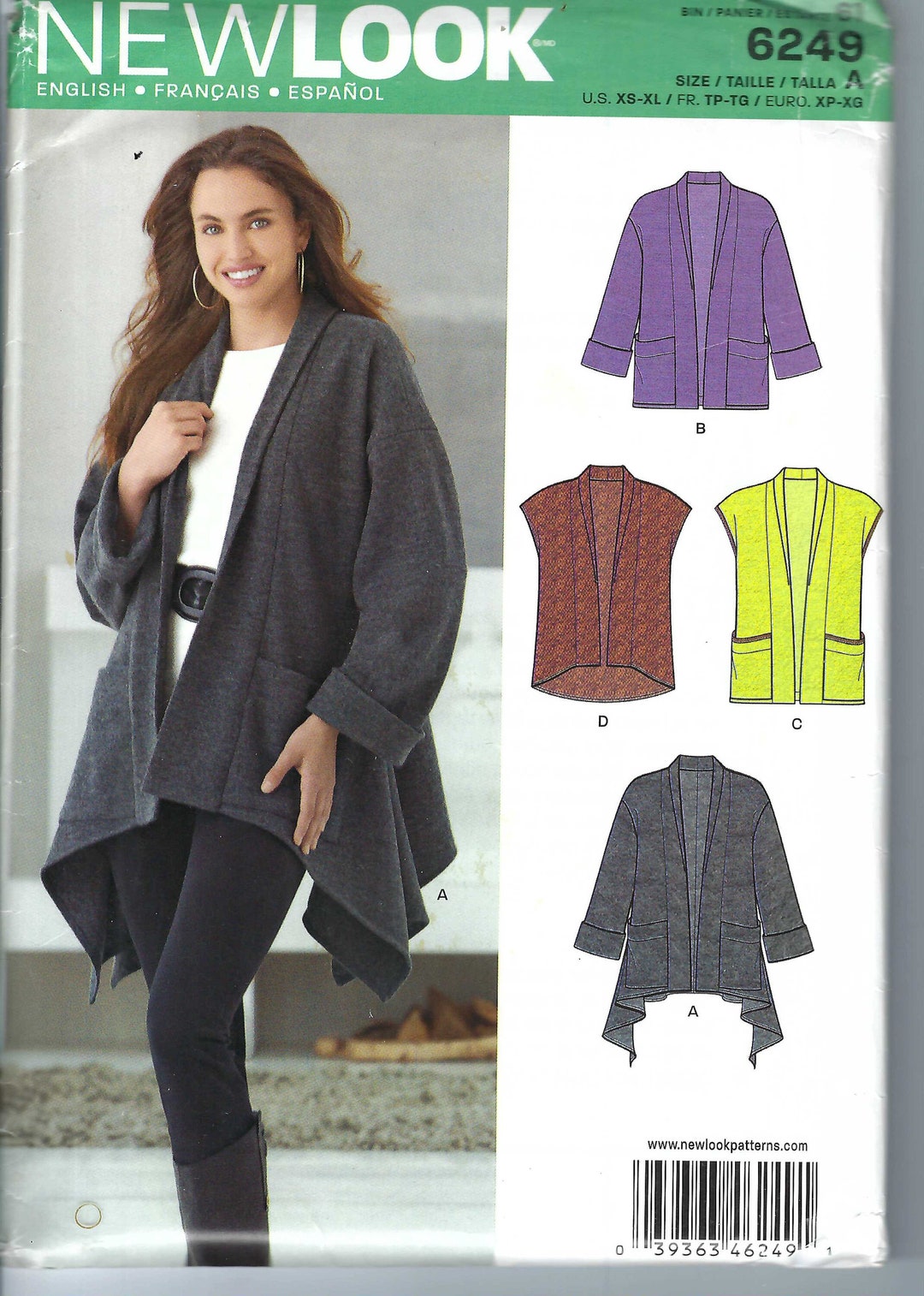 Uncut New Look Sewing Pattern 6249 Misses' Jacket With Length ...
