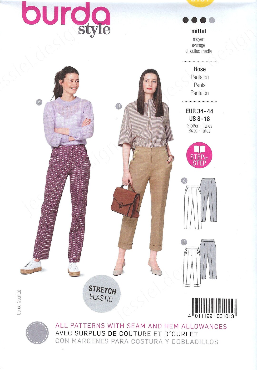 Uncut Burda Style Sewing Pattern 6101 Pants - Pants With Ironfold Size ...