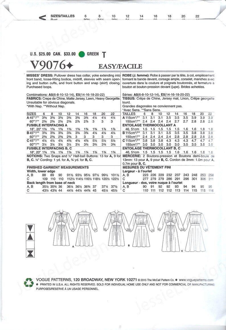 Uncut Vogue Sewing Pattern 9076 Boho Pullover Dress With Shaped Midriff ...