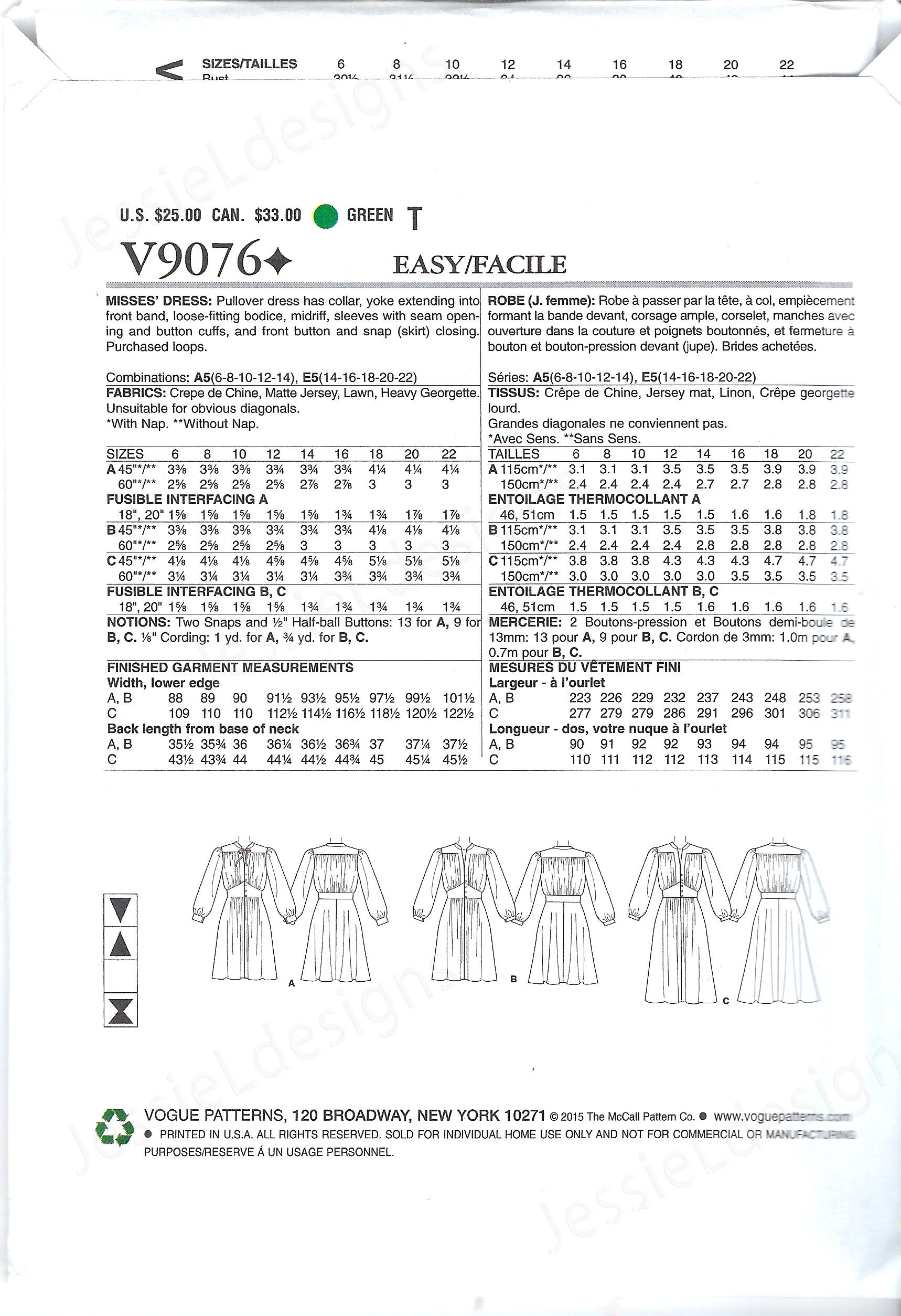 Uncut Vogue Sewing Pattern 9076 Boho Pullover Dress With Shaped Midriff ...